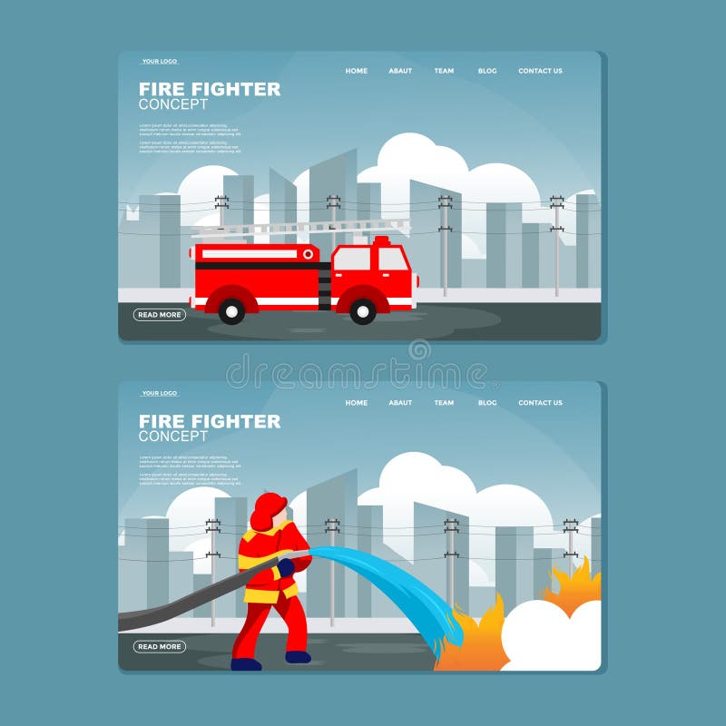 Firefighter Concept Flat Design Illustration for Web or Presentation in ...