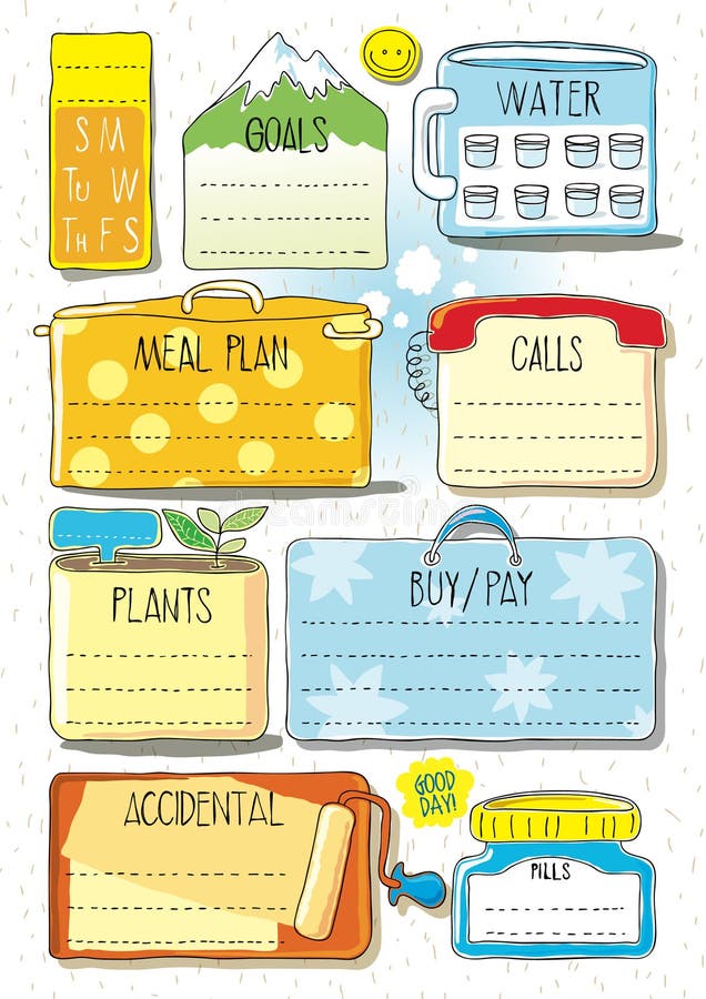 Daily Planner Printable Template Sheet with Colourful Tags Stock ...
