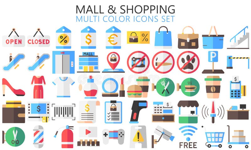Market Shopping Mall Multi Color Icons Set Stock Vector - Illustration ...