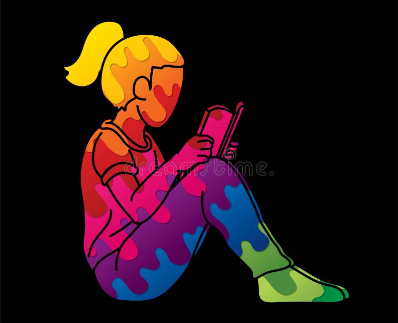 Children Study a Girl Reading a Book Cartoon Graphic Vector Stock ...