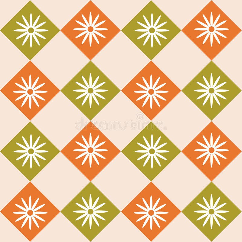 Beautiful Daisy Flower Seamless Pattern on Argyle Diamond Geometric ...