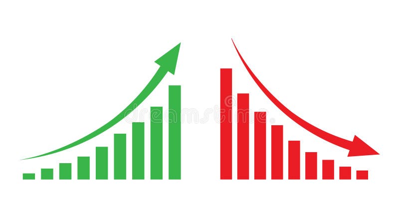 Graph Going Up and Down Sign with Green and Red Arrows Vector. Flat ...