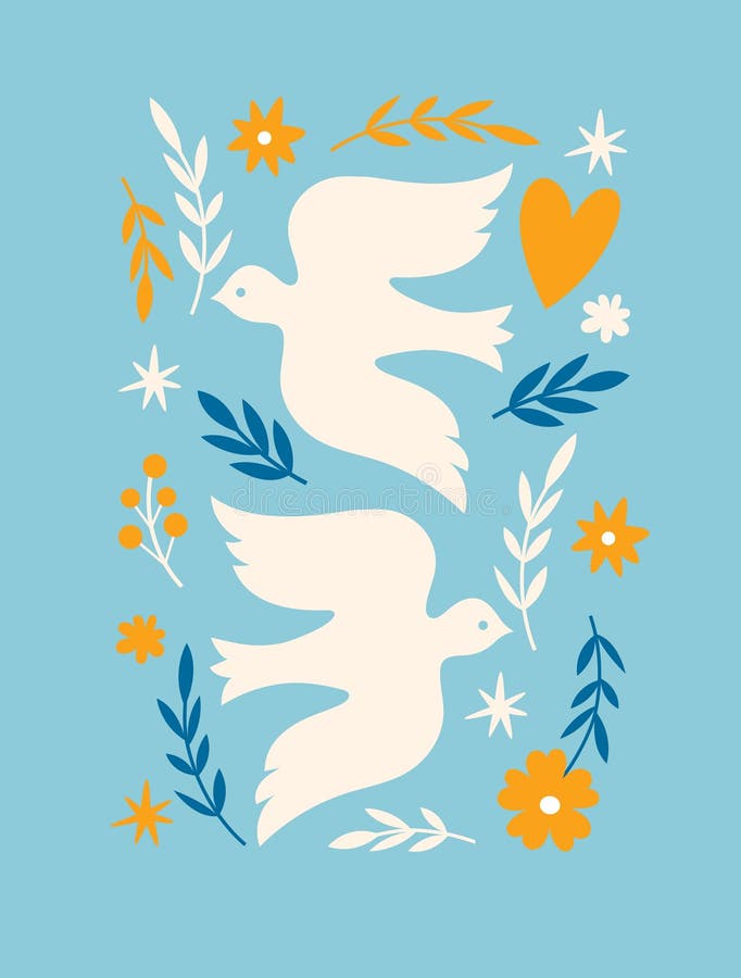 Dove of Peace , Poster, Card. Two White Birds with Olive Branch Stock ...