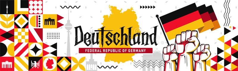 Deutschland Germany National Day Design with German Flag, Map and ...