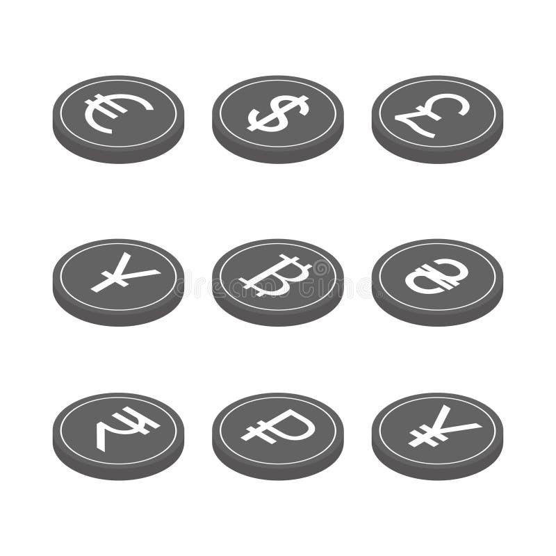 Set of Main World Coins. Currencies Symbols in Isometric Style. Stock ...