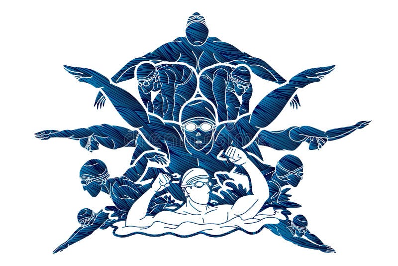 People Swimming Swimmer Action Together Cartoon Sport Graphic Vector ...