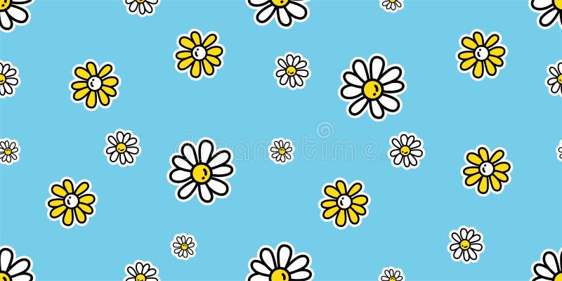 Daisy Flower Seamless Pattern Plant Vector Leaves Garden Forest Tile ...