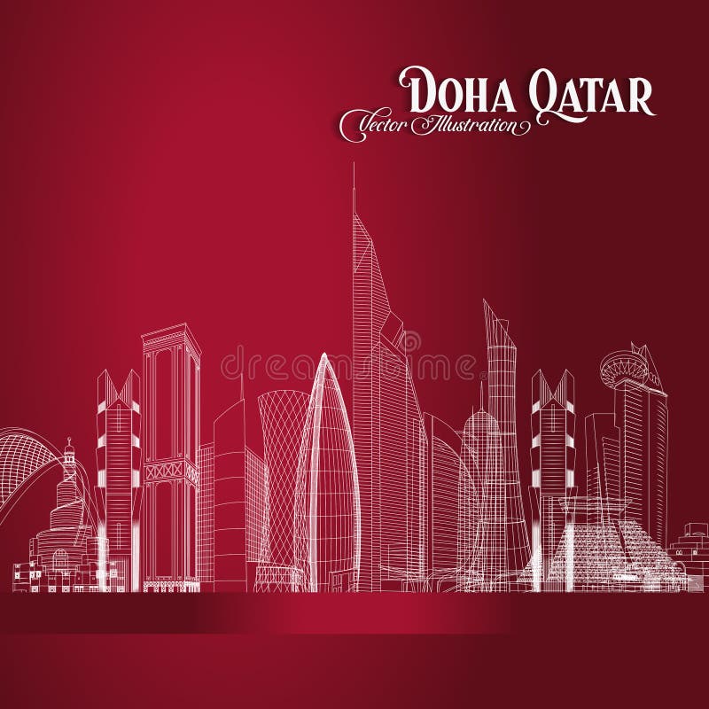 Abstract Line Art Illustrations Skyline of Qatar Stock Illustration ...