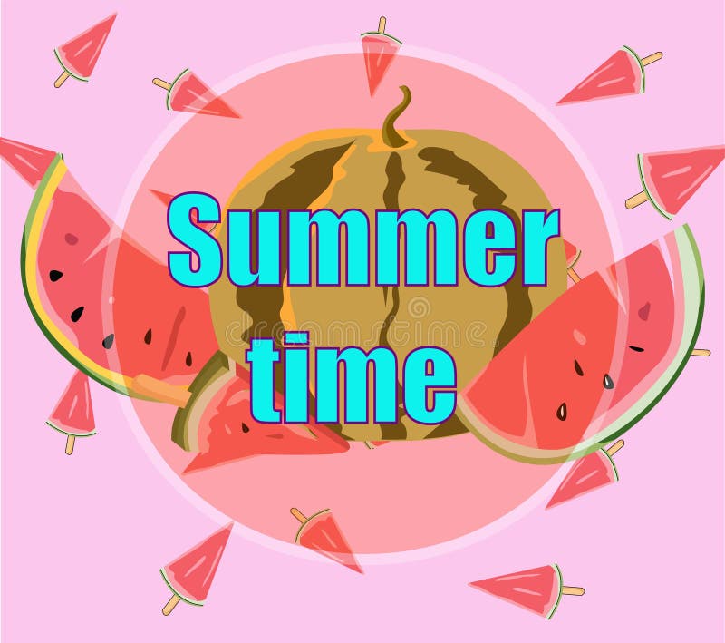 Summer Time Card, Vector Watermelon Icon, Coctail with Fruit. Stock ...