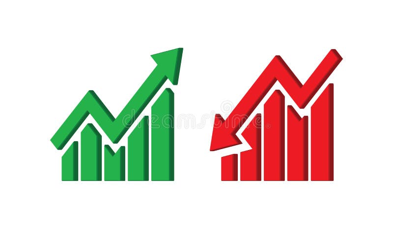 Graph Going Up and Down Sign with Green and Red Arrows Vector. Flat ...