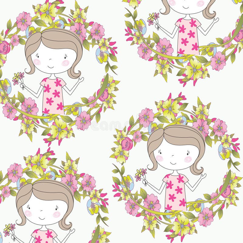 Cute Girl Pattern Vector Illustration. Vector Print Stock Vector ...