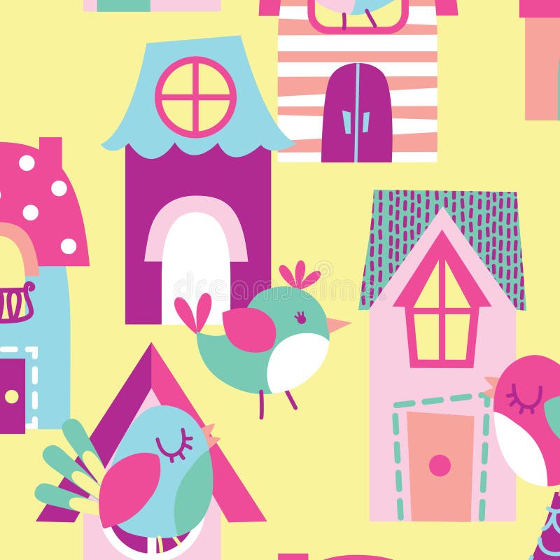 Cute Bird Pattern Vector Illustration. Vector Print Stock Vector ...