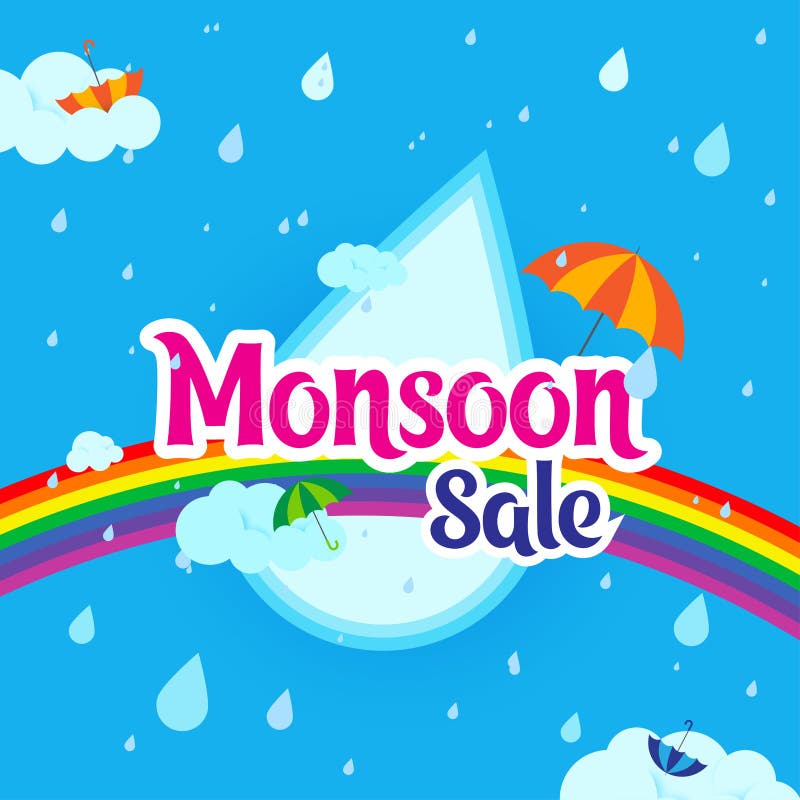 Illustration of Monsoon Special Offer Banner Surrounded with Monsoon ...