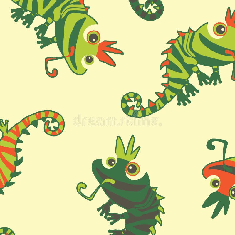 Cute Lizard Vector Seamless Pattern. Stock Vector - Illustration of ...