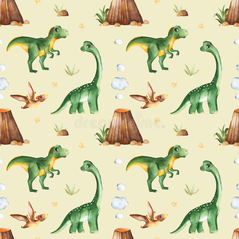 Seamless Texture with Watercolor Dinosaurs Stock Illustration ...