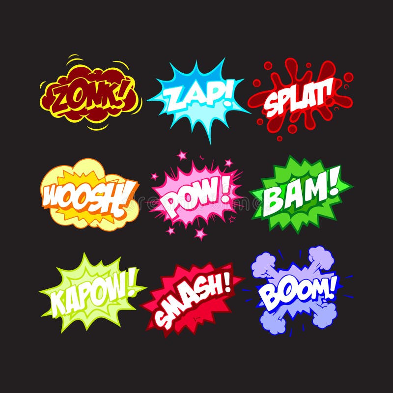 A Collection of Hand-drawn Retro Text Sticker Vector Cartoons. Stock ...