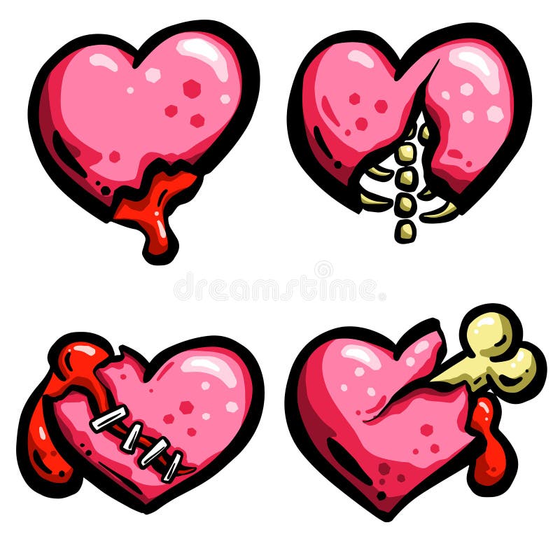 Zombie Cartoon Love Heart with Blood and Bones Stock Vector ...