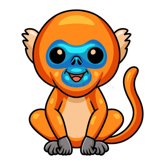 Cute Little Golden Monkey Cartoon Sitting Stock Vector - Illustration ...