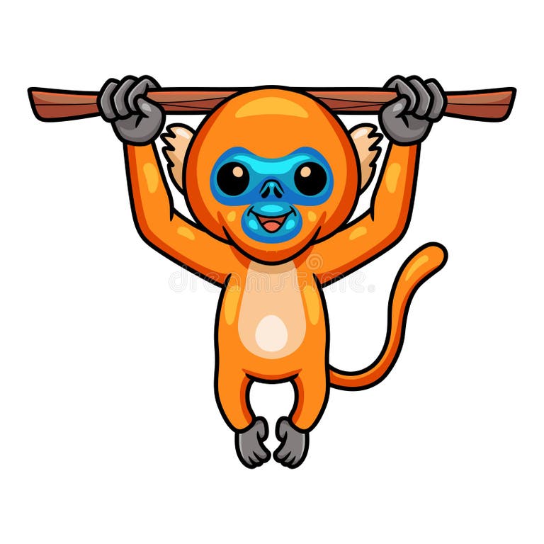 Cute Little Golden Monkey Cartoon on Tree Branch Stock Vector ...