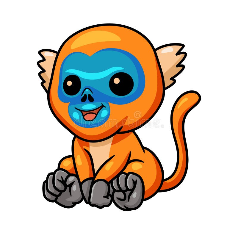 Cute Little Golden Monkey Cartoon Sitting Stock Vector - Illustration ...