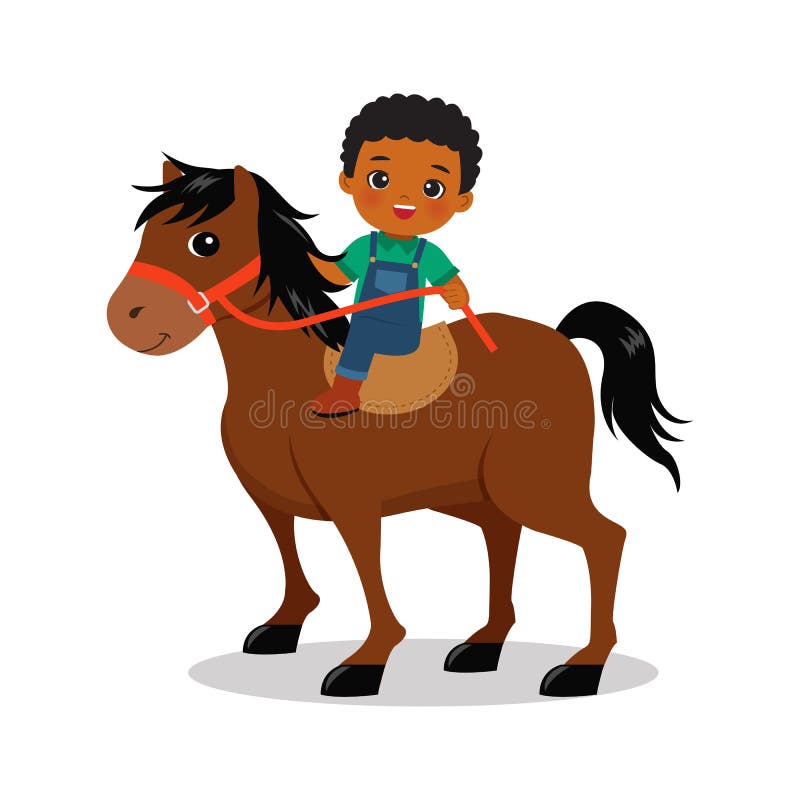 Happy Cute Boy Riding Horse Stock Vector - Illustration of countryside ...