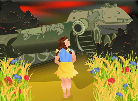Stop War Card, Little Girl Stops a Military Tank Stock Vector ...