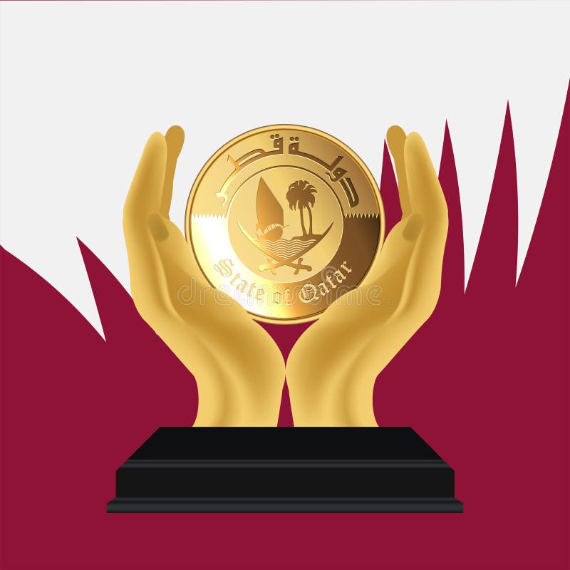 Qatar National Logo Emblem with Hand Trophy, Vector Illustration. Stock ...