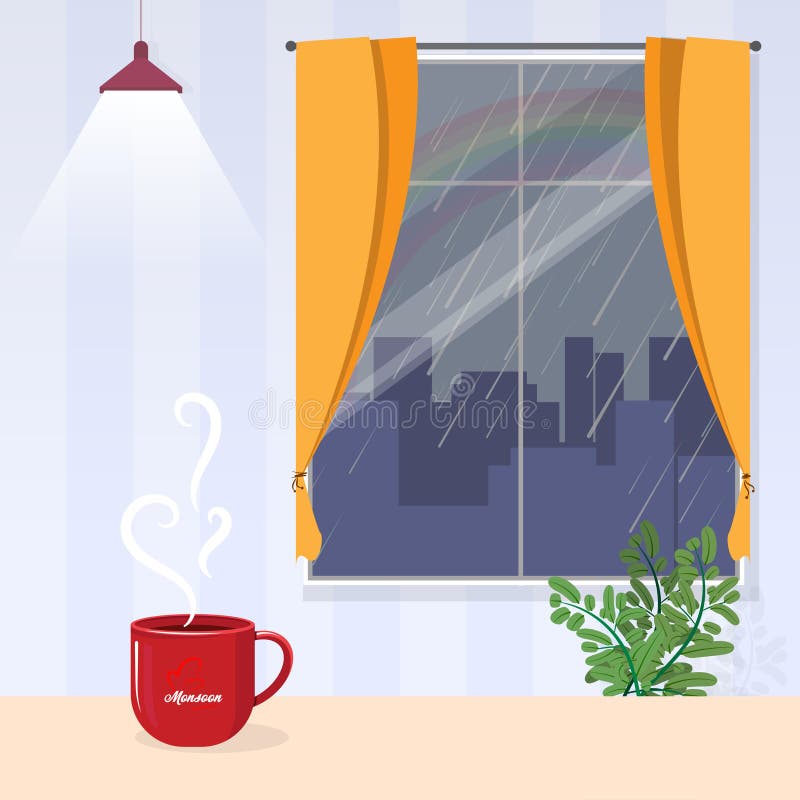 Outside Raining View from Glass Window, Monsoon Season Background ...