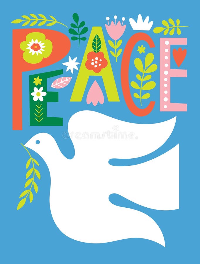 Peace Pigeon, Symbol of Peace Illustration, Lettering Stock Vector ...