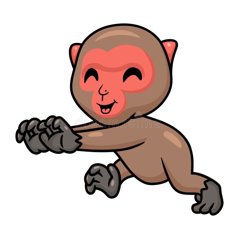 Cute Little Japanese Macaque Cartoon Running Stock Vector ...