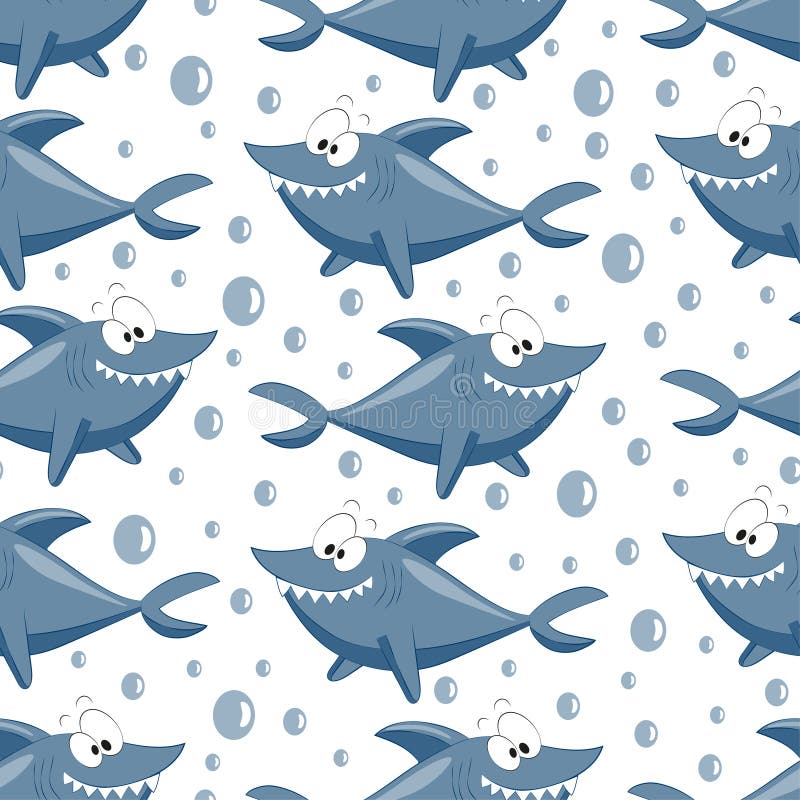 Cartoon Shark Seamless Pattern Stock Vector - Illustration of ...