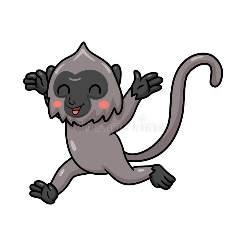 Cute Little Grey Langur Monkey Cartoon Running Stock Vector ...