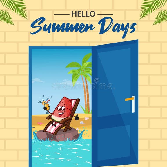 Hello Summer Days Banner Design Stock Vector - Illustration of fruit ...