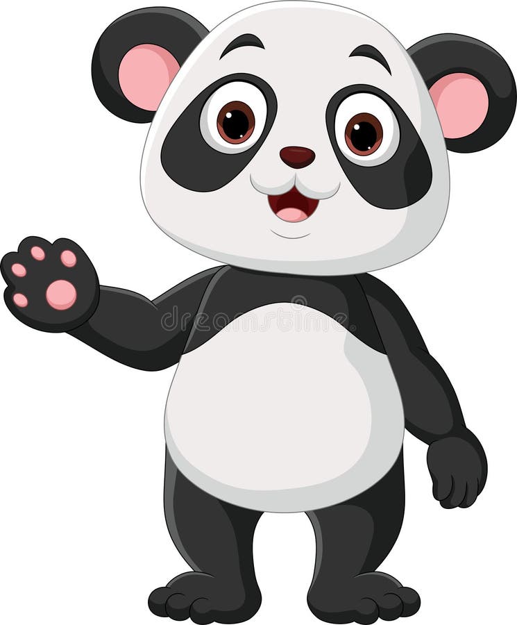 Cartoon Cute Little Panda Waving Hand Stock Vector - Illustration of ...