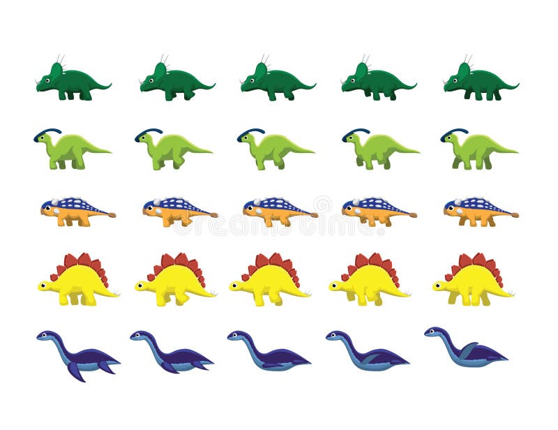 Animal Dinosaur Animation Moves Frame Sequence Cute Cartoon Vector ...