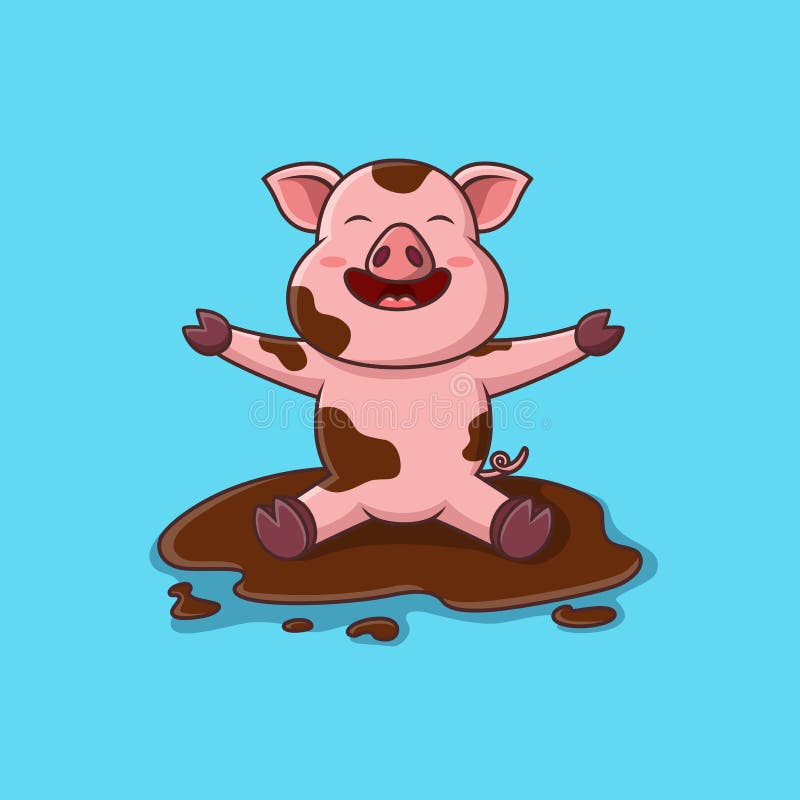 Cute Cartoon Pig Playing Mud Stock Illustration - Illustration of ...