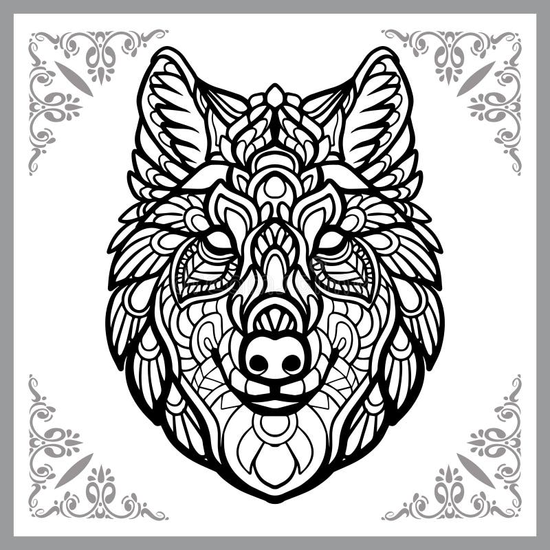 Wolf Head Zentangle Arts, Isolated on White Background Stock Vector ...