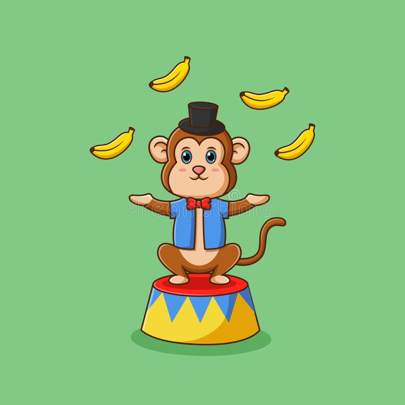 Cute Monkey Circus Banana Trowhing Stock Illustration - Illustration of ...