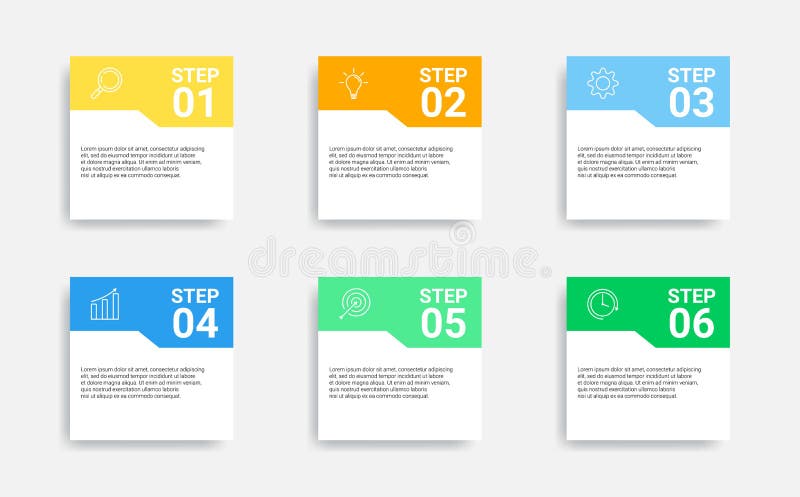 Square Shape Infographic Design with 6 Step Business Process Stock ...