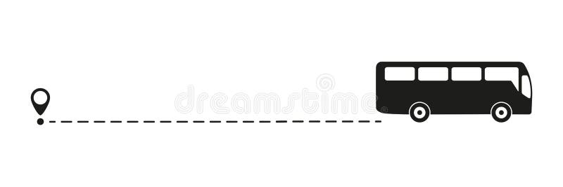Bus Icon with Line Start Point. Bus Driving on Dotted Route with Map ...