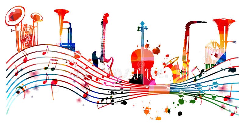 Colorful Musical Instruments Bundle with Musical Notes Isolated Vector ...