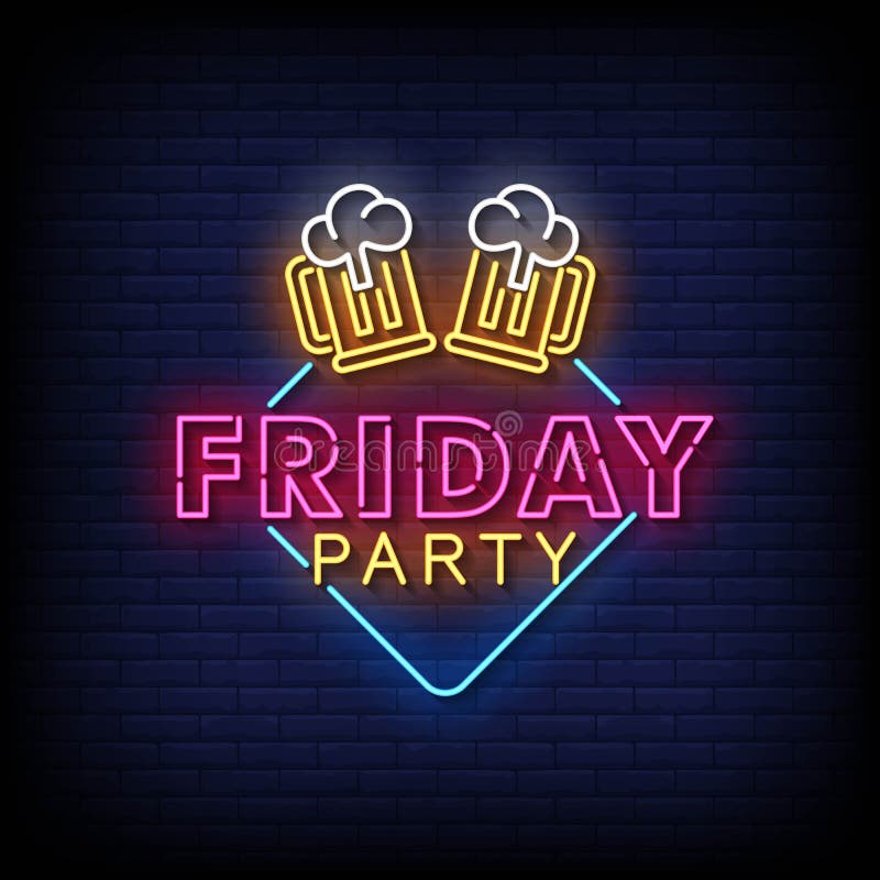 Friday Party Neon Sign on Brick Wall Background Vector Stock ...