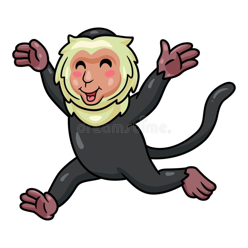 Cute Little Capuchin Monkey Cartoon Running Stock Vector - Illustration ...