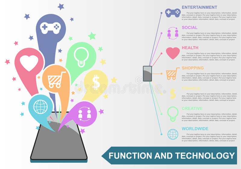 Infographics Function and Technology with Smartphone Online - Vector ...