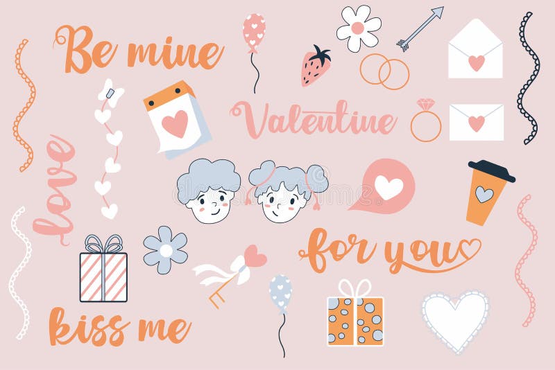 Valentine S Day Stickers Set. February 14. Romantic Lettering and ...