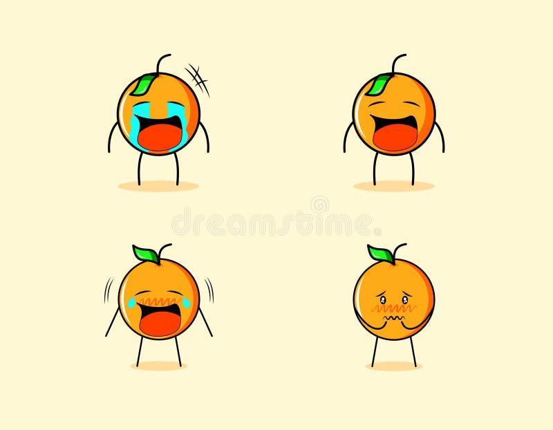 Collection of Cute Orange Cartoon Character with Crying and Sad ...