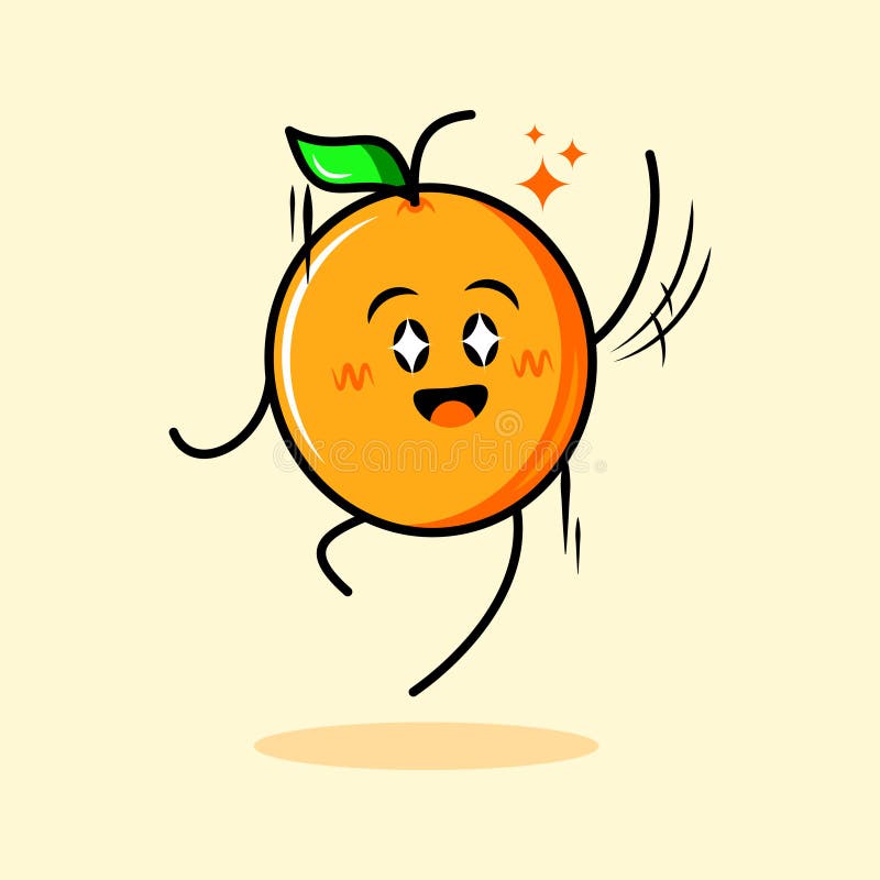 Cute Orange Character with Happy Expression, Sparkling Eyes and Jump ...