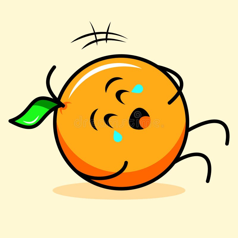 Cute Orange Character with Leaf, Happy Expression, Close Eyes, Laugh ...