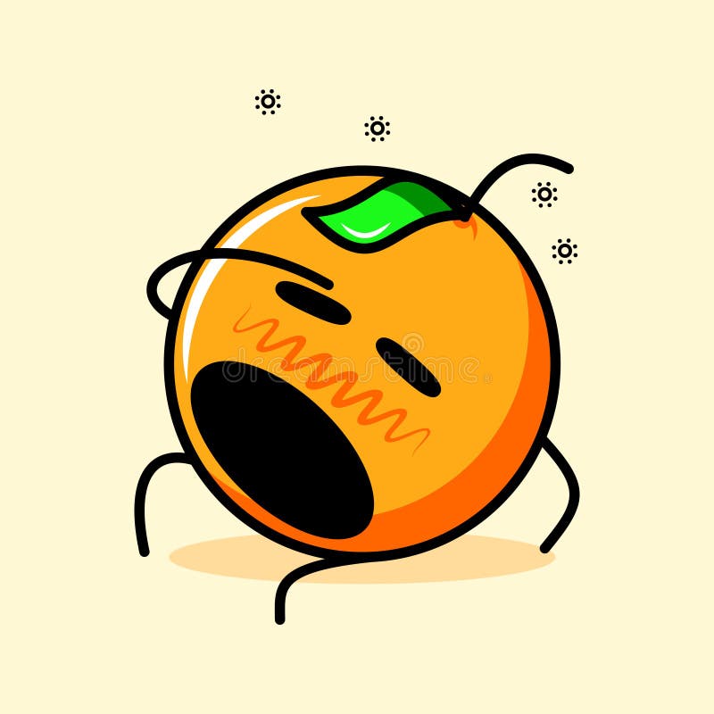 Cute Orange Character with Leaf, Dizzy Expression, Close Eyes and Tired ...