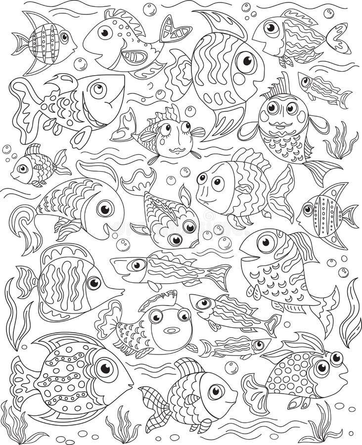 Outlined Doodle Anti-stress Coloring Page Cute Fish. Coloring Book Page ...